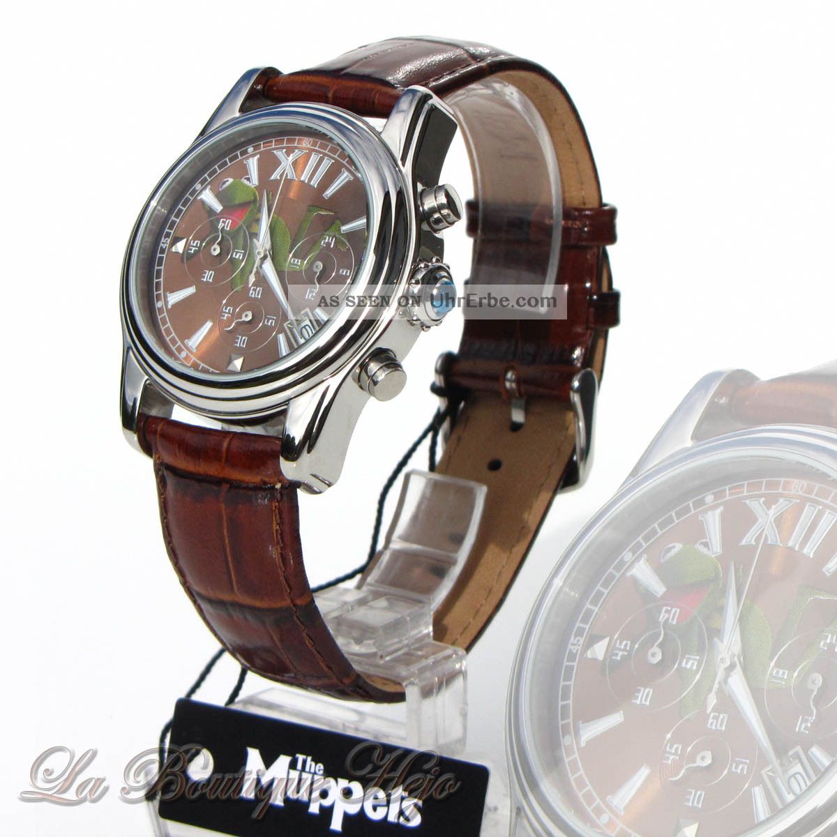 Disney Chronograph The Muppets - Kermit Armbanduhr, Edelstahl, Leder,