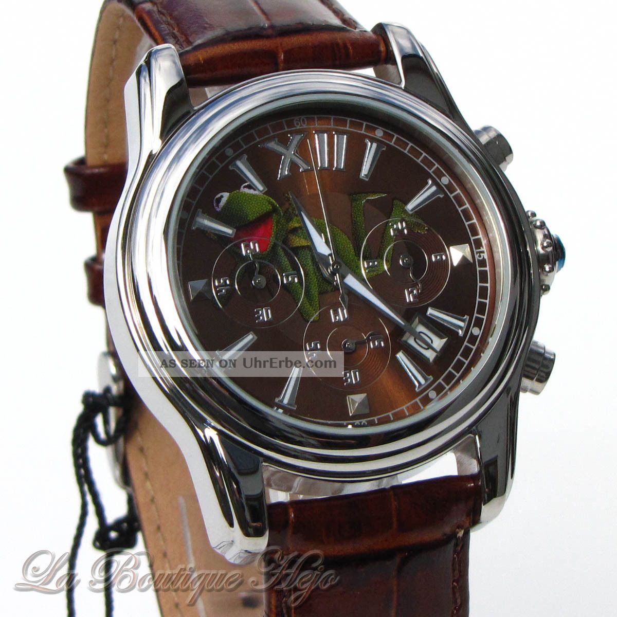 Disney Chronograph The Muppets - Kermit Armbanduhr, Edelstahl, Leder,