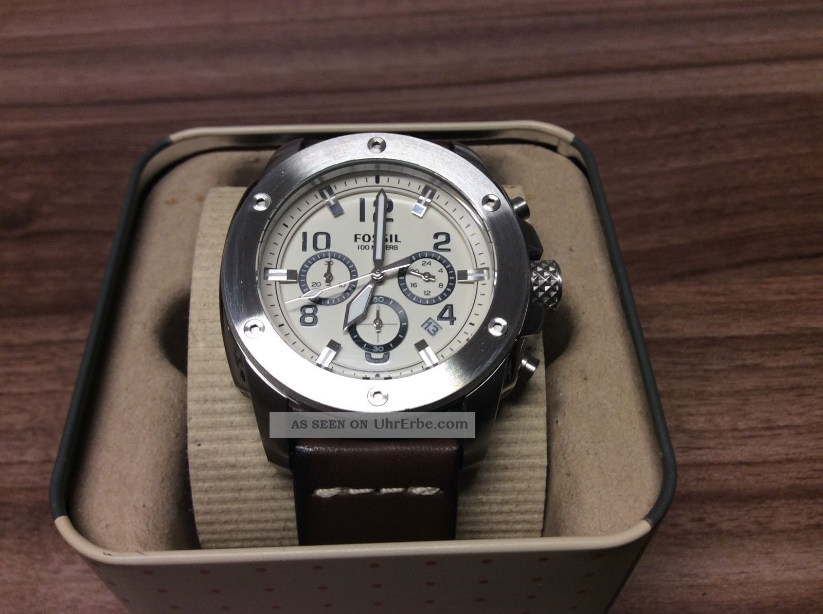 Herren Fossil Armbanduhr Uhr Fs4929 Silver Braun Lederarmband Wie Top