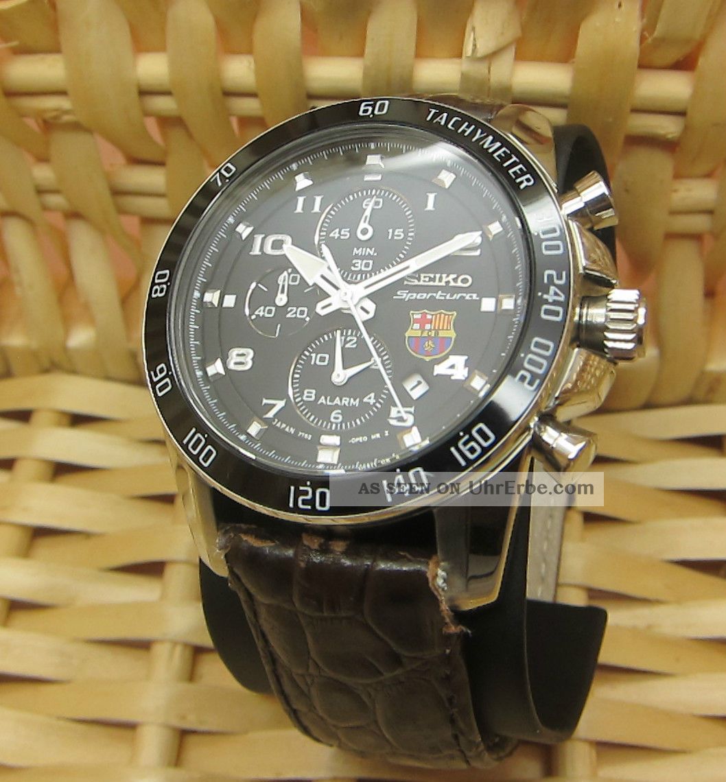 Seiko Sportura Fc Barcelona Quarz Uhr Datum Alarm Chrono Stopp Tachy