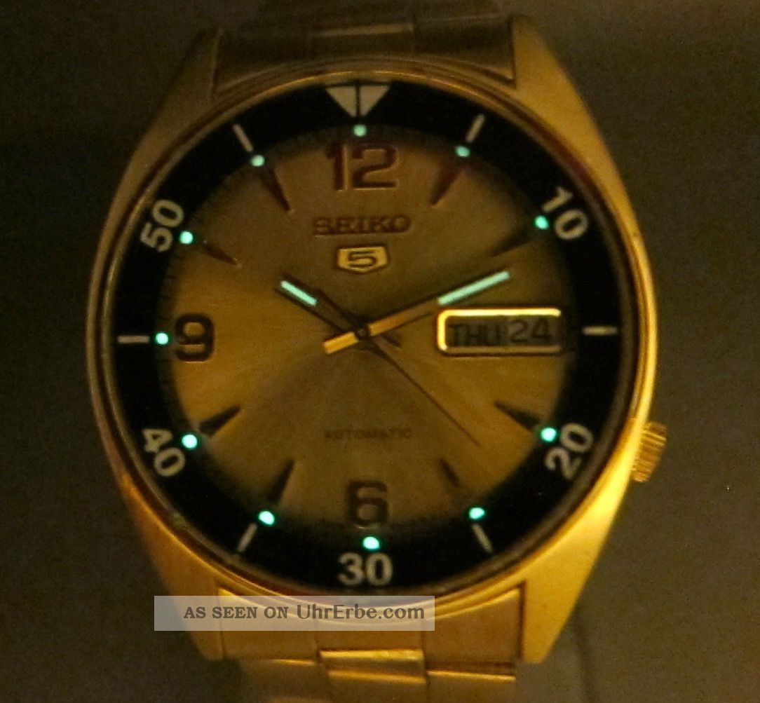 24 K Rose Gold Seiko 5 See Thru Automatik Uhr Tag Und Datumanzeige 17 ...