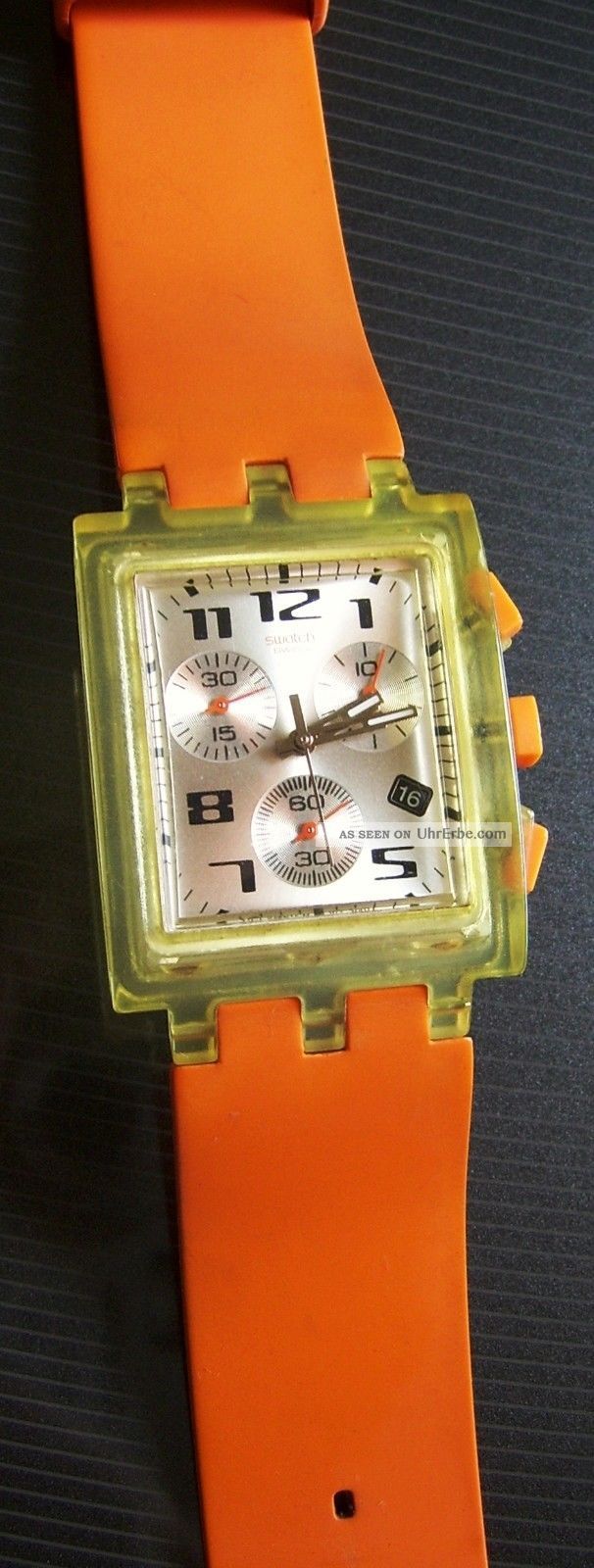 ♥♥ Swatch Square Chrono " Speed Addiction " 2002 ♥ Orange Datum Damen ...