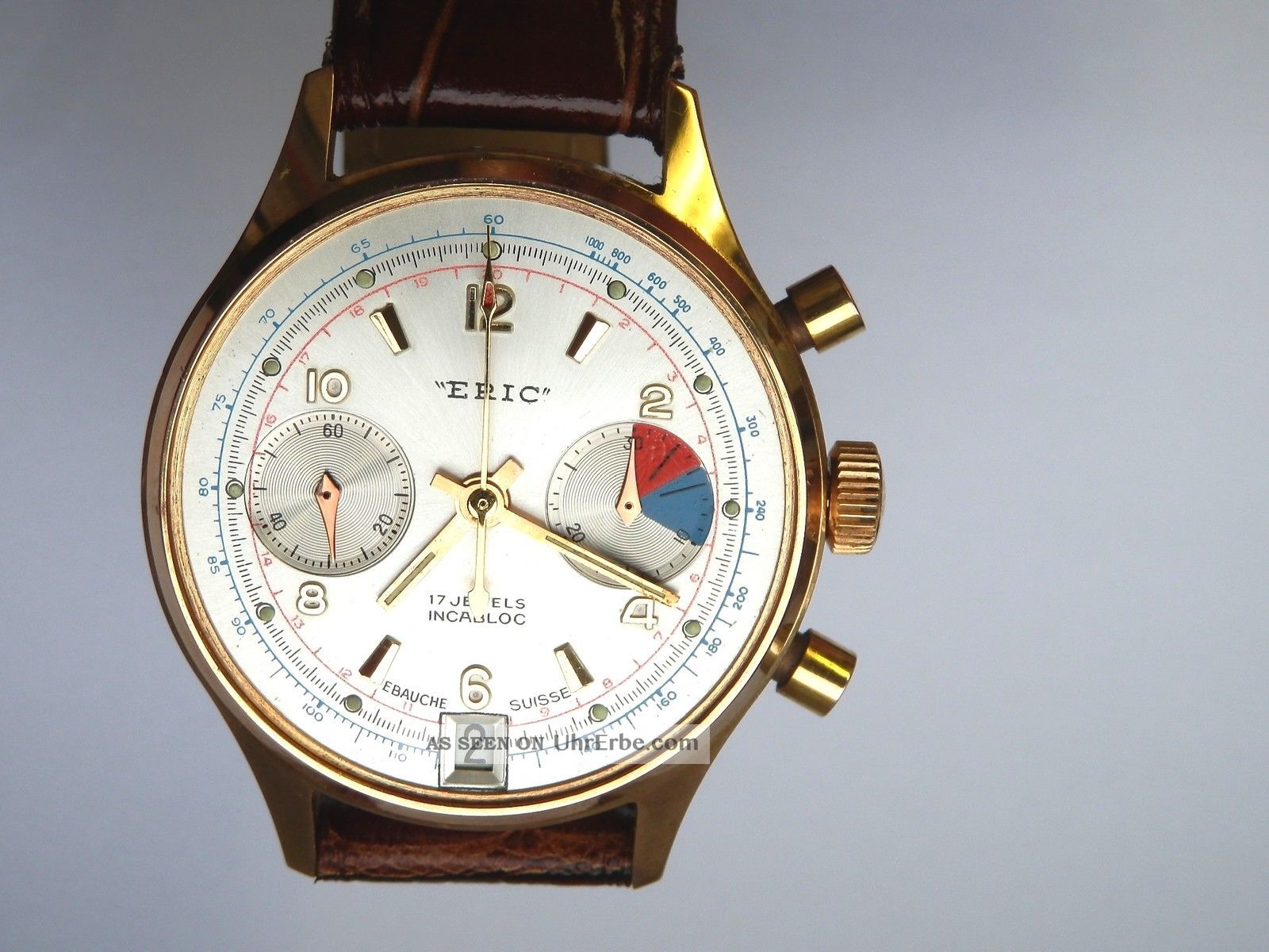 18k Verg. Vintage Eric Date Chronograph Uhr. Landeron 187.