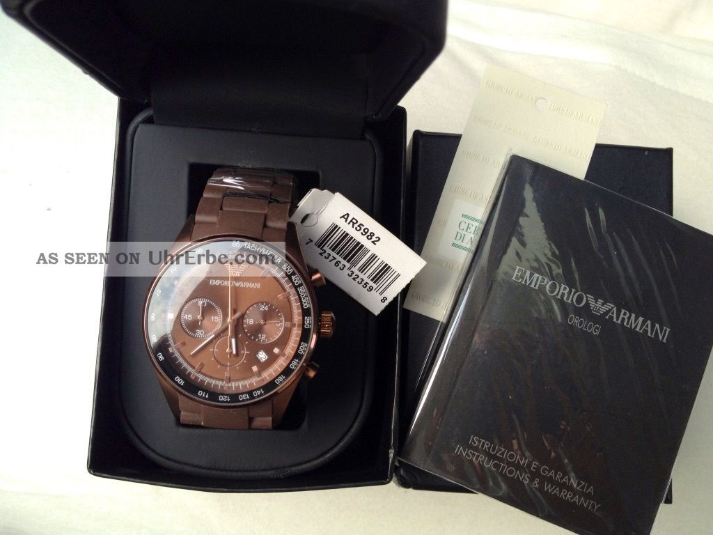 Armani Ar5982 Herrenuhr Chronograph Braun Edelstahl Kautschuk überzogen