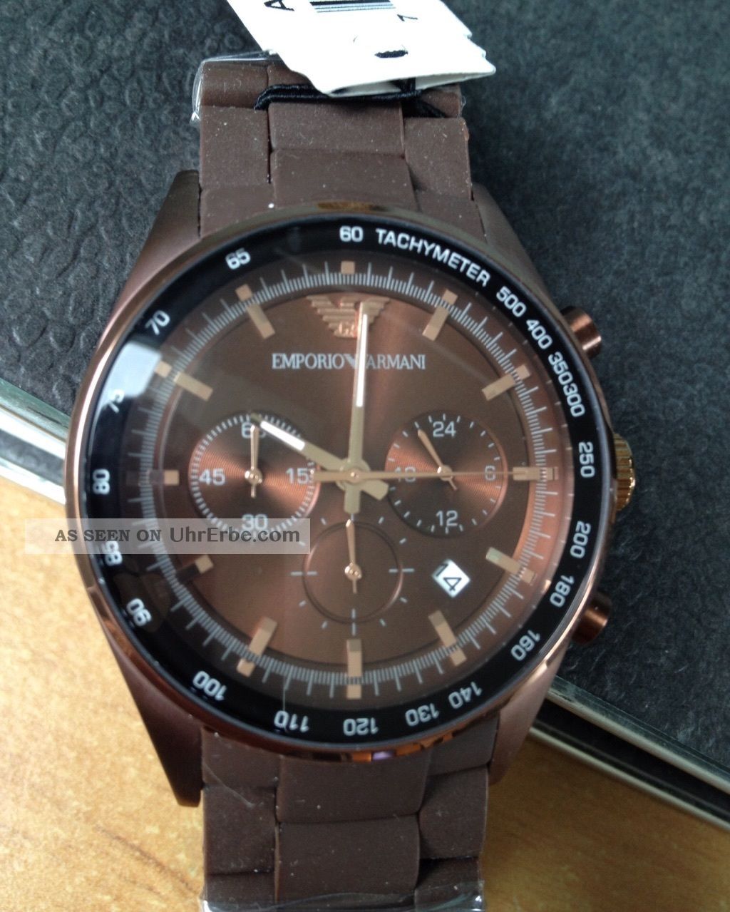 Armani Ar5982 Herrenuhr Chronograph Braun Edelstahl Kautschuk überzogen