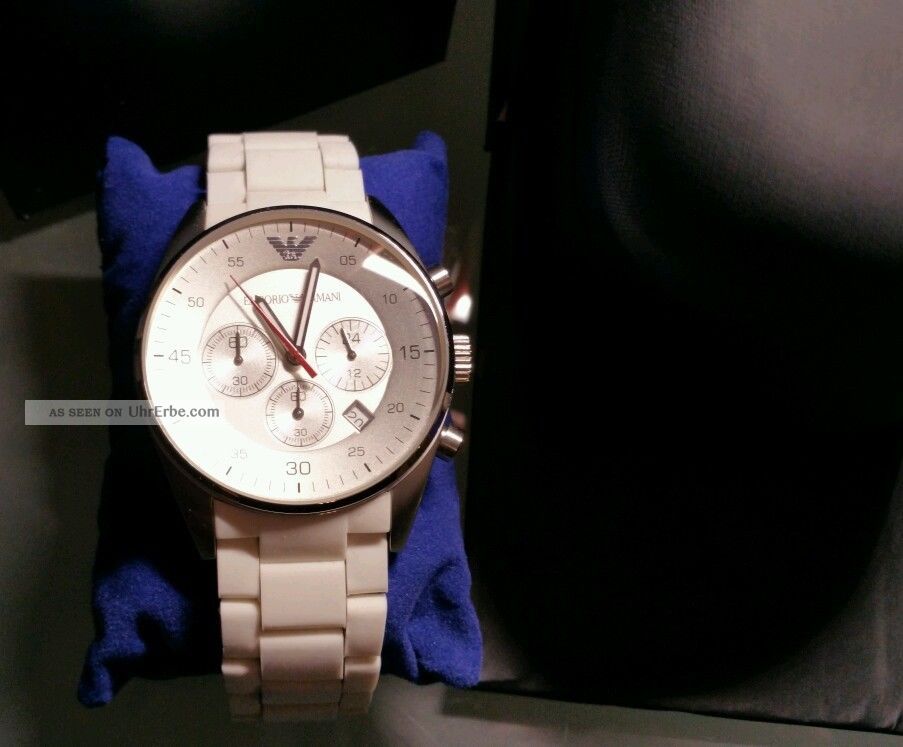Armani Herrenuhr Ar5859 Weiß, Neuwertig Top Uhr Incl. Box Und Papiere