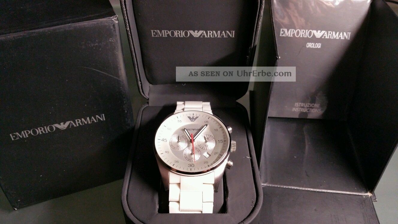 Armani Herrenuhr Ar5859 Weiß, Neuwertig Top Uhr Incl. Box Und Papiere