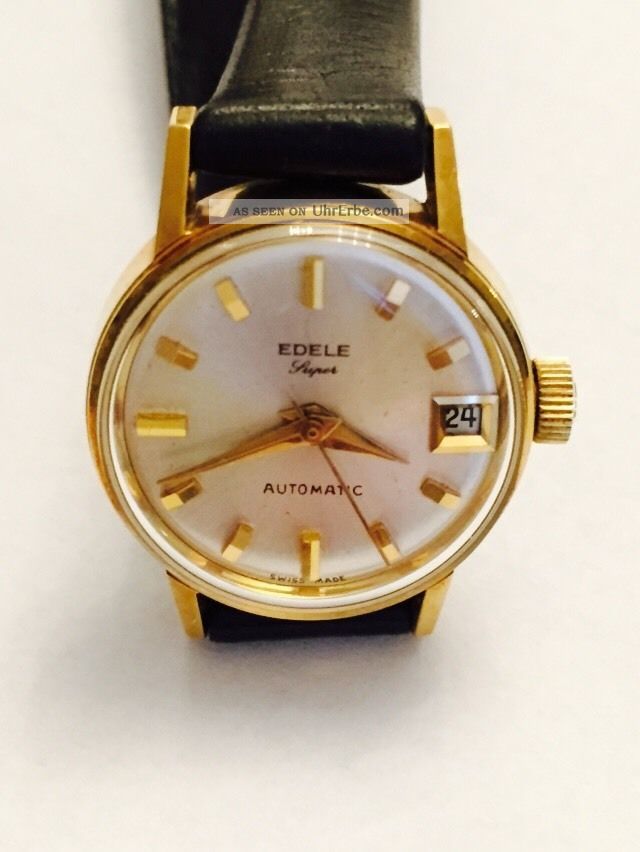 Vintage Edele Automatic M. Datum Armbanduhr Um 1960 Schweiz Vergoldet