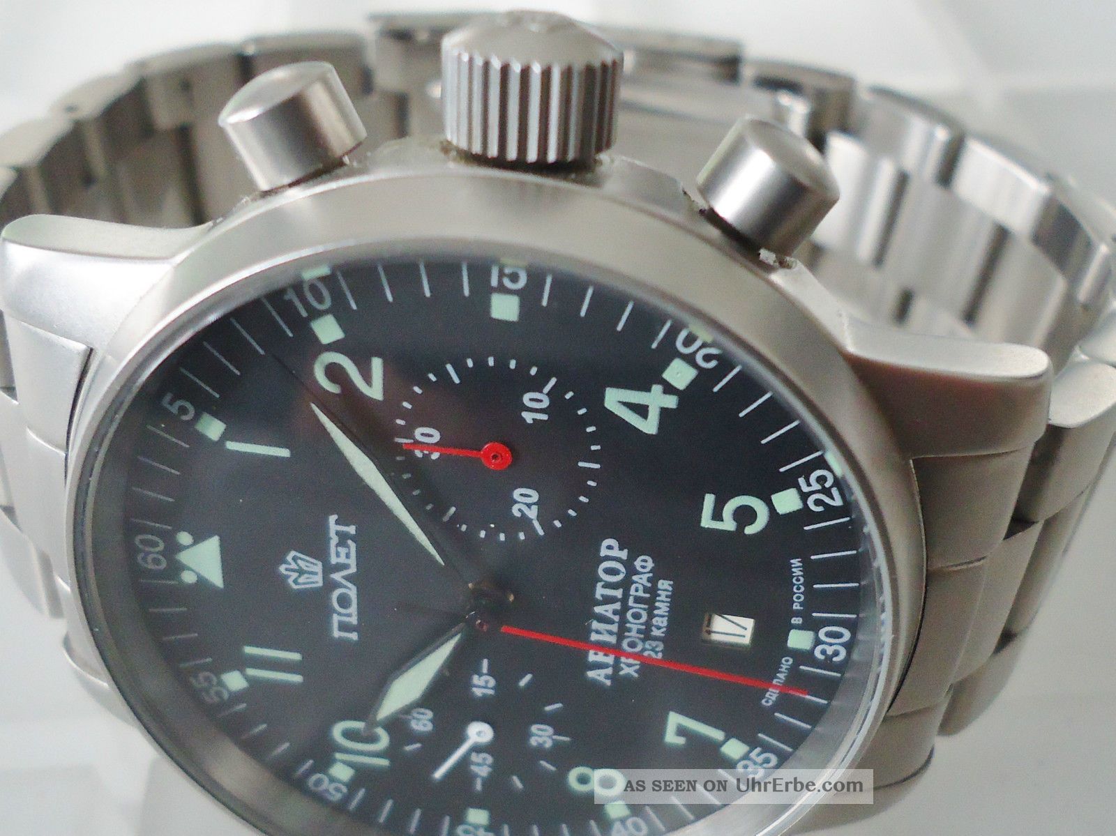 Poljot Aviator Chronograph Cal. 3133 Stahlband Glasboden Limitiert 1. Serie