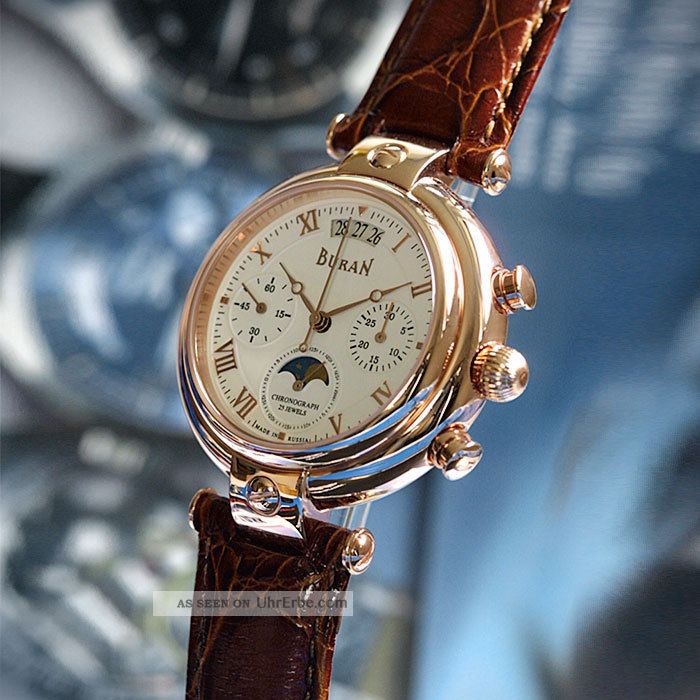 Buran БУРАН Poljot 31679/2109103 Mondphasen Saphirglas Russian Roségold ...