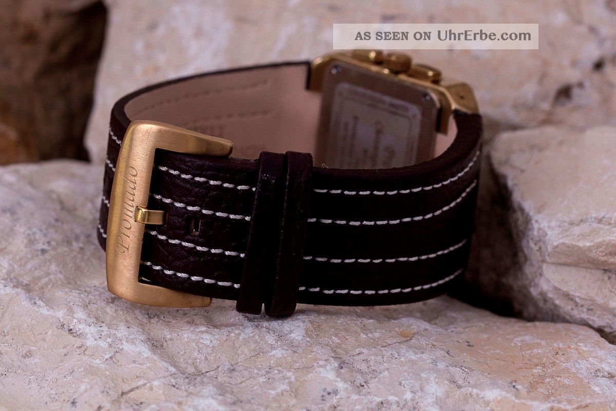 Chronograph Herrenuhr Promado Angolo Schwarz Gold Edelstahl Datum Leder