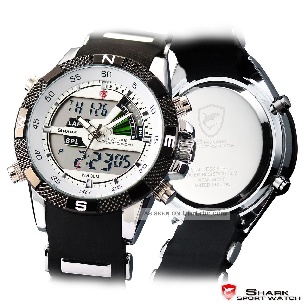Shark Led Digitial Herrenuhr Armbanduhr Quarzuhr Quarz Uhr Dual Analog ...