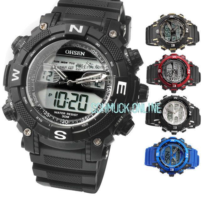 Ohsen Dual Led Digital Herrenuhr Sport Quarzuhr Armbanduhr Silikon Uhr ...