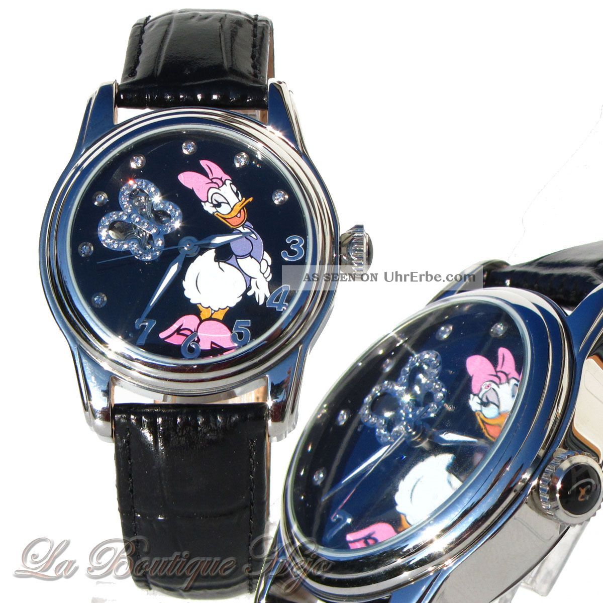 Disney Armbanduhr Daisy Duck Automatik, Edelstahl, Leder, Swarovski Crystal