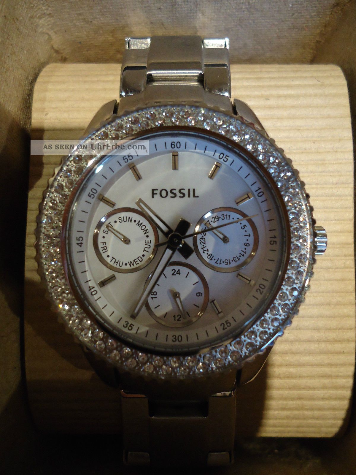Fossil Damen Uhr Edelstahl Stella Mit Glitzer Steinen Perlmut ...